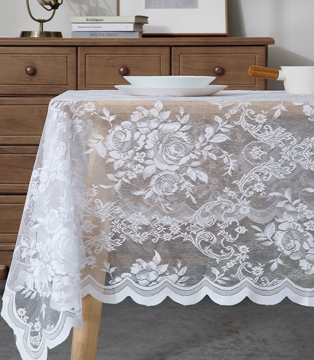 Rectangle Lace Tablecloth With English Rose Design. - Etsy