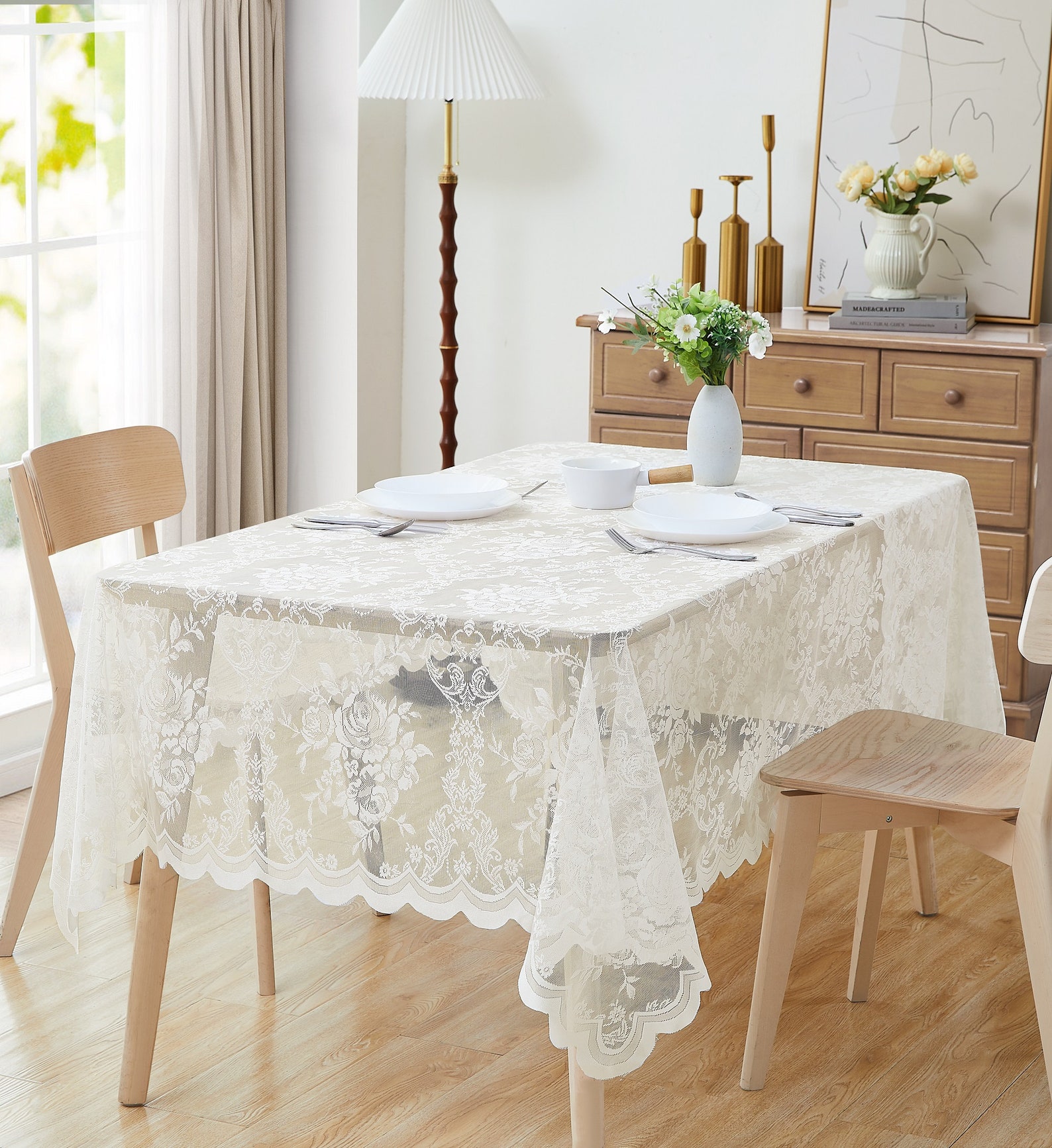 Rectangle Lace Tablecloth With English Rose Design. - Etsy