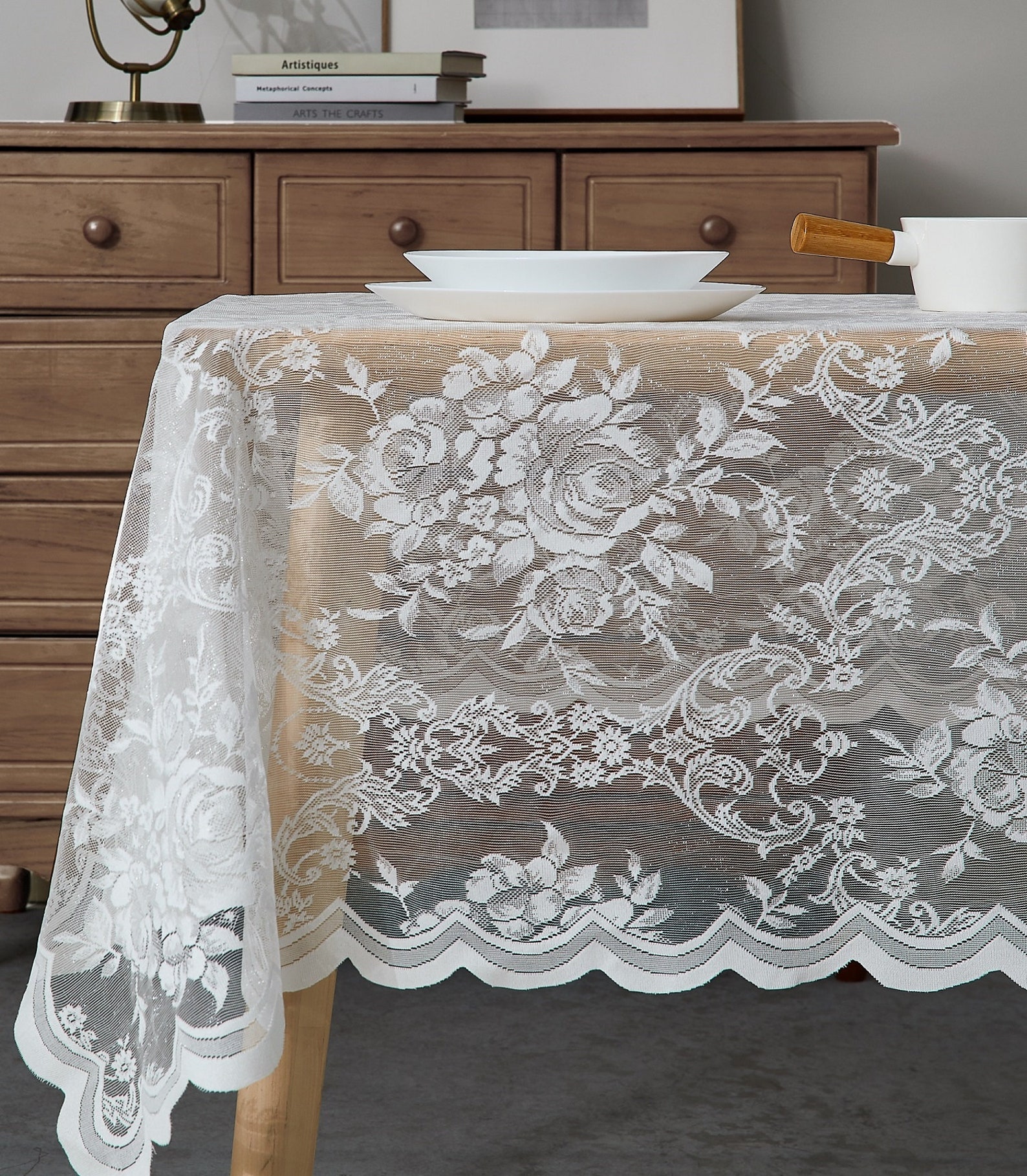 Rectangle Lace Tablecloth With English Rose Design. - Etsy