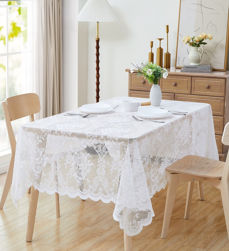 Rectangle Lace Tablecloth With English Rose Design. - Etsy