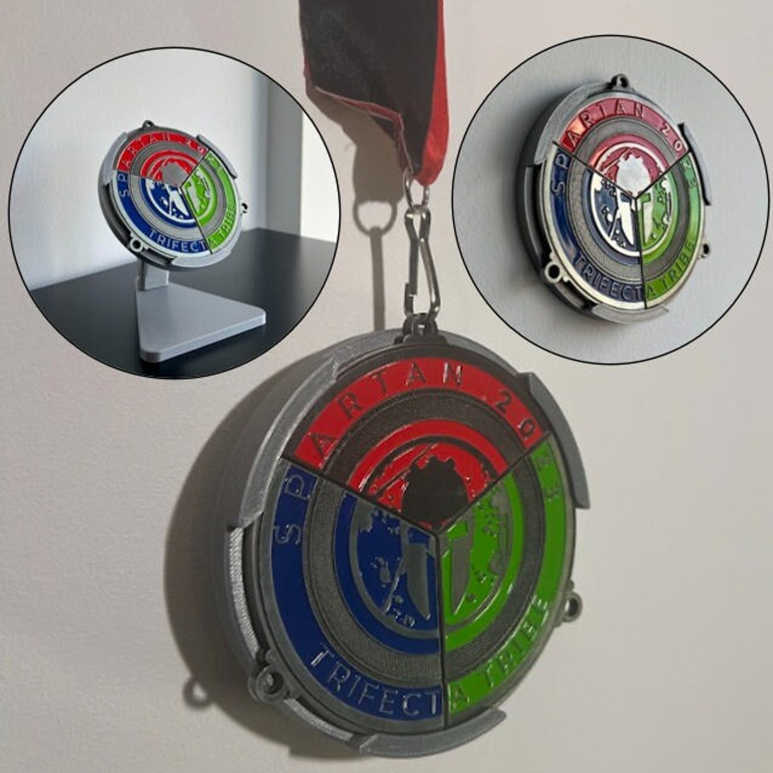 3-in-1 Spartan Trifecta Tribe Medal Wedges Display - Stand/wall Mount ...