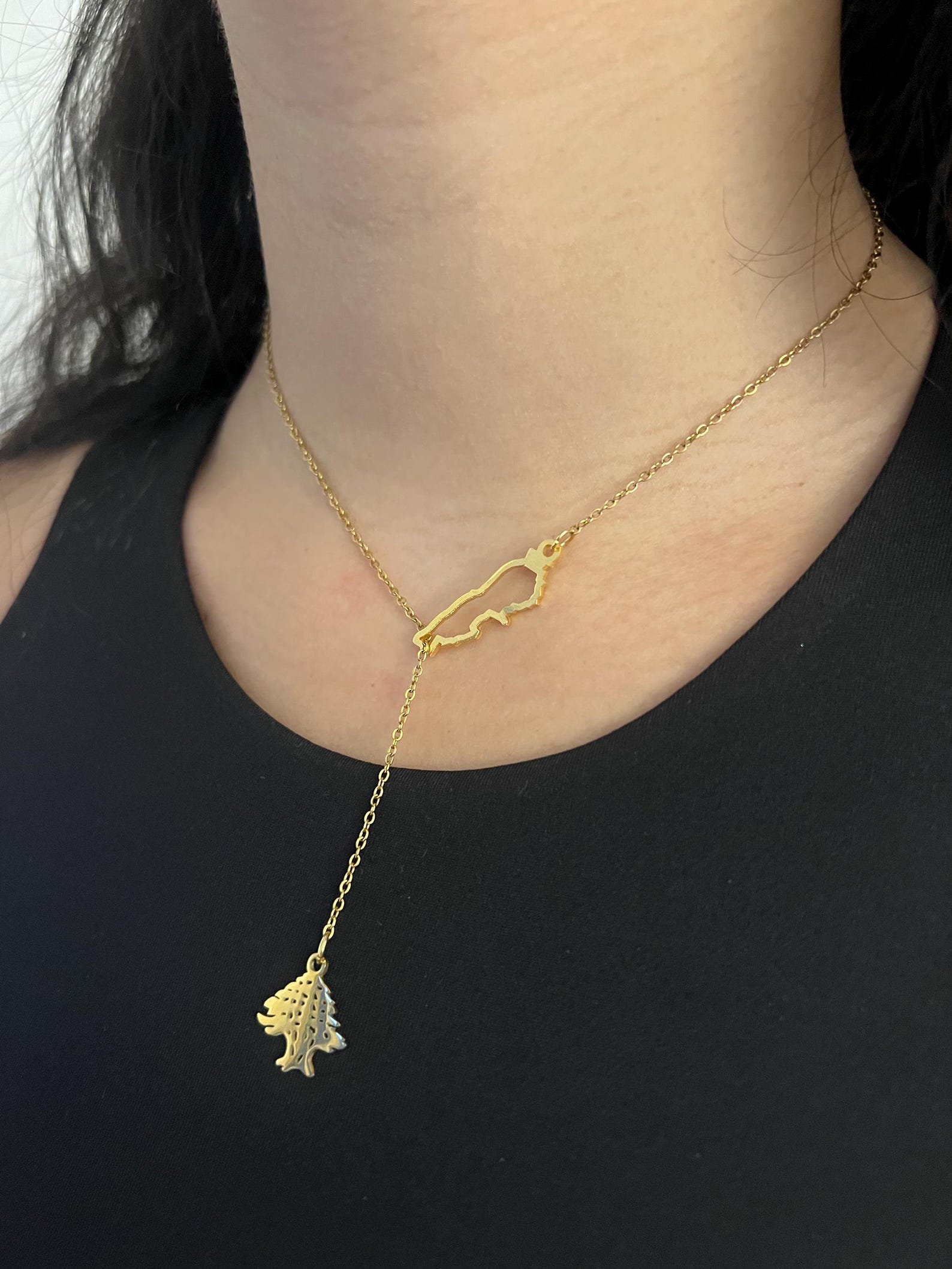 18K Gold Plated Lebanese Map Necklace and Cedar of Lebanon Charm ...