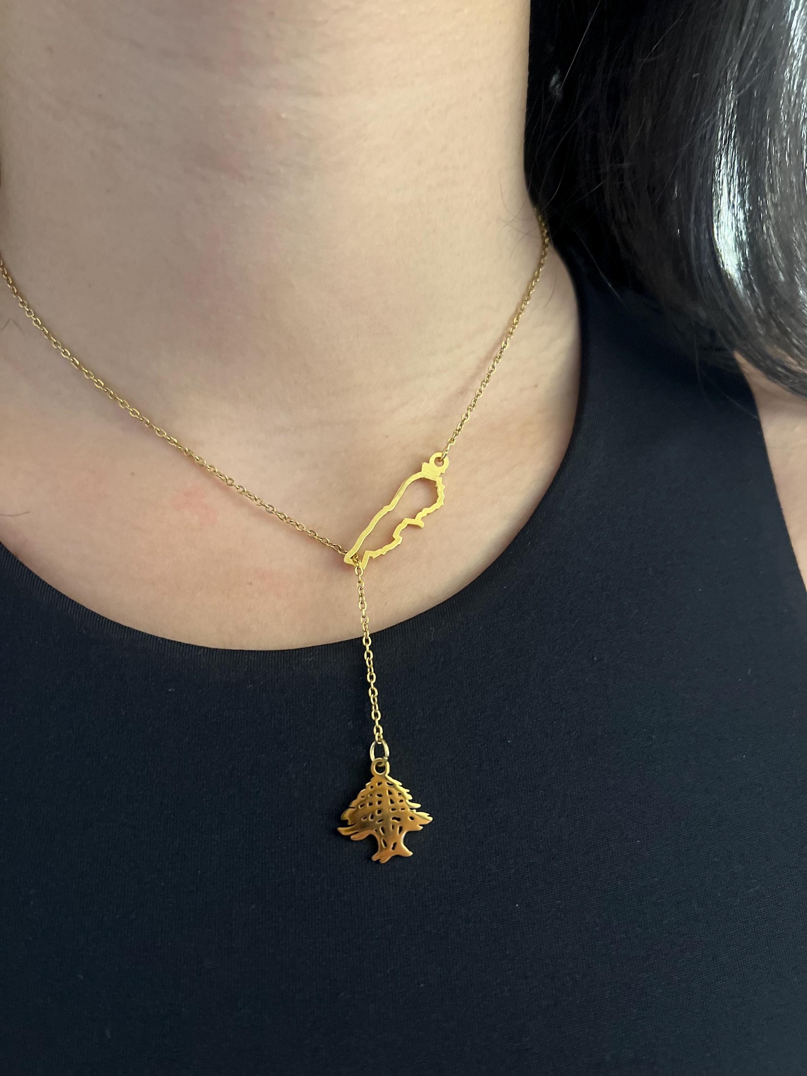 18K Gold Plated Lebanese Map Necklace and Cedar of Lebanon Charm ...
