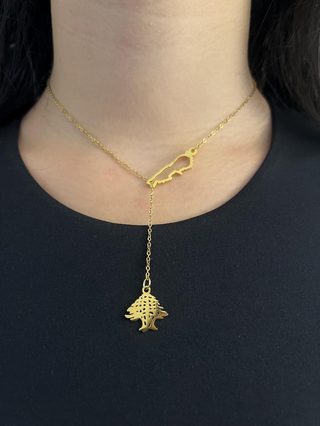 18K Gold Plated Lebanese Map Necklace and Cedar of Lebanon Charm ...