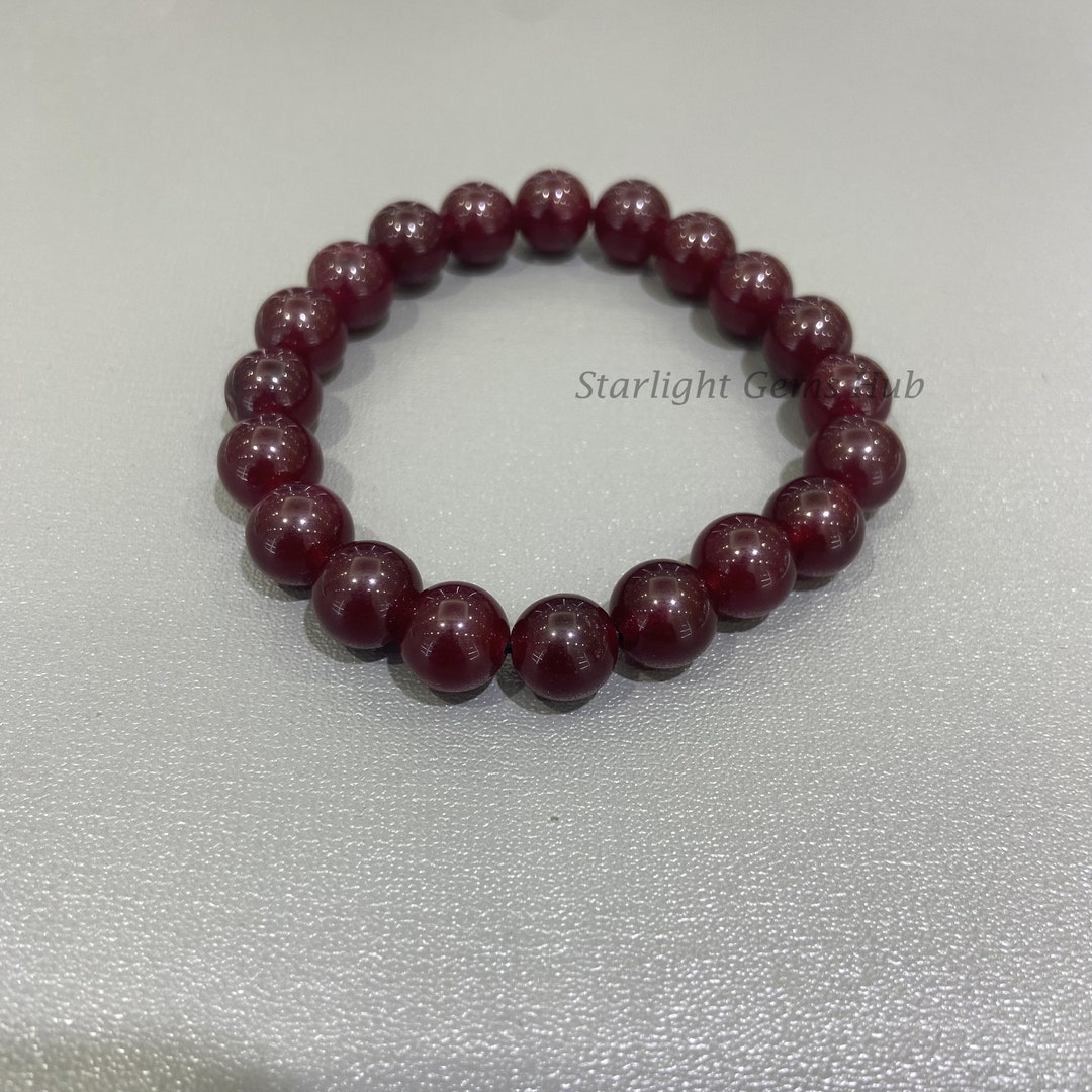Dark Red Ruby Quartz Beads Bracelet-10mm Smooth Round Beads-strong ...
