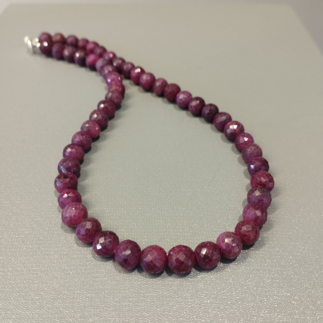Top Quality Ruby Precious Stone Necklace-8mm Faceted Round Ruby ...