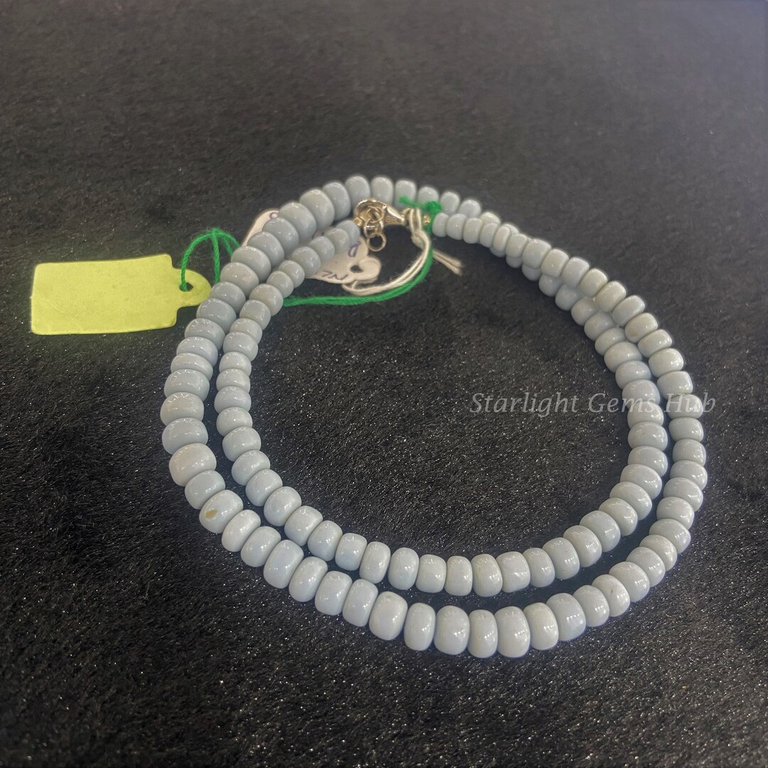 Blue African Opal Beaded Necklace, 925 Sterling Silver Clasp - Etsy