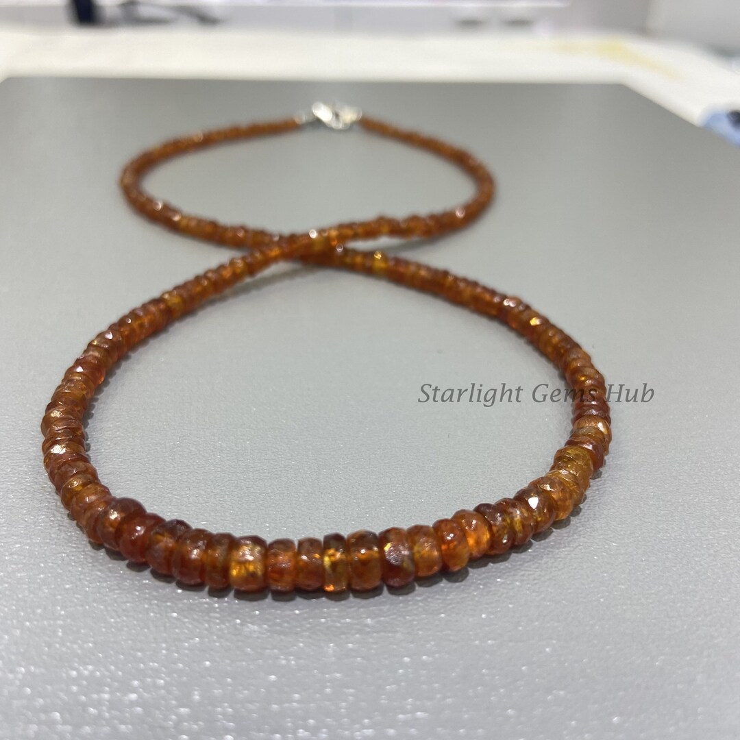 Natural Dark Orange Hessonite Necklace-3mm-5mm Faceted Rondelle ...