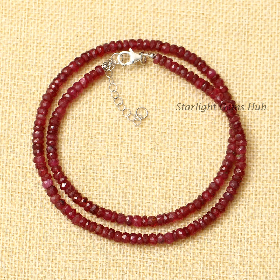 Natural Ruby Beaded Necklace, 5mm Faceted Rondelle, 925 Clasp - Etsy