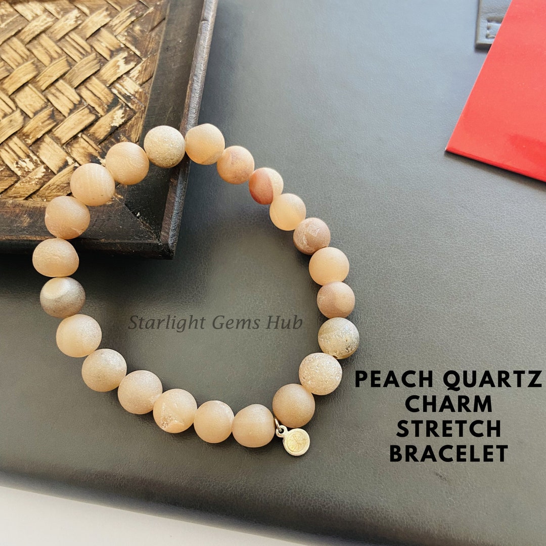 Dainty Peach Quartz Beads Bracelet-8mm-9mm Smooth Round Peach Gemstone ...