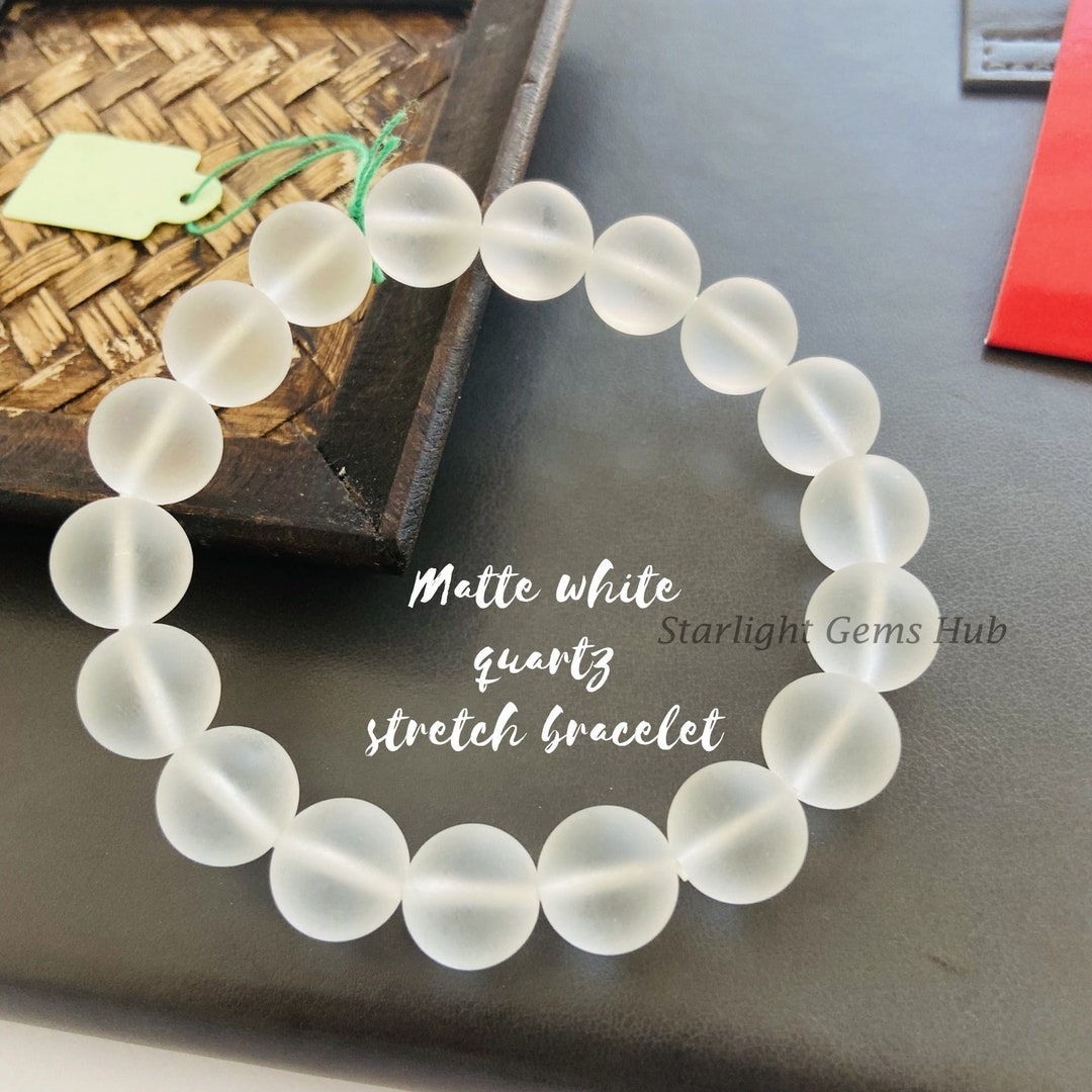 Dainty Matte White Quartz Beaded Bracelet-12mm Smooth Round Quartz ...