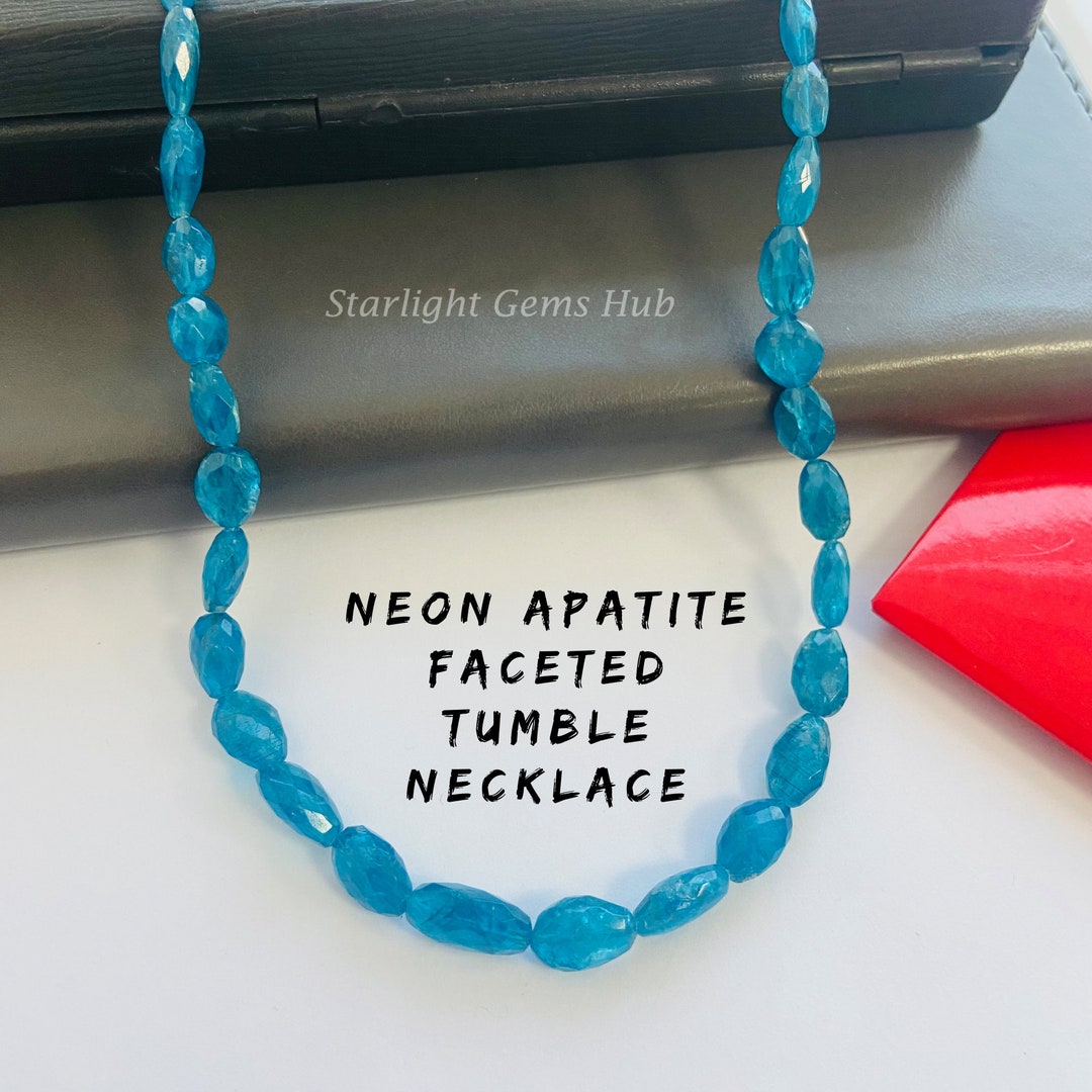 Natural Neon Apatite Beaded Necklace 8-9 Mm Faceted Nugget Necklace ...