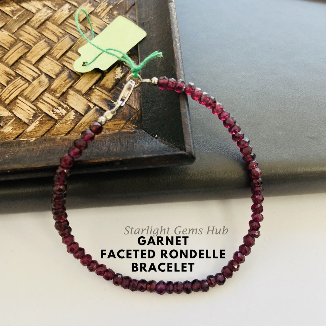 Garnet Bracelet, 4mm Faceted Rondelle Red Gemstone Jewelry - Etsy