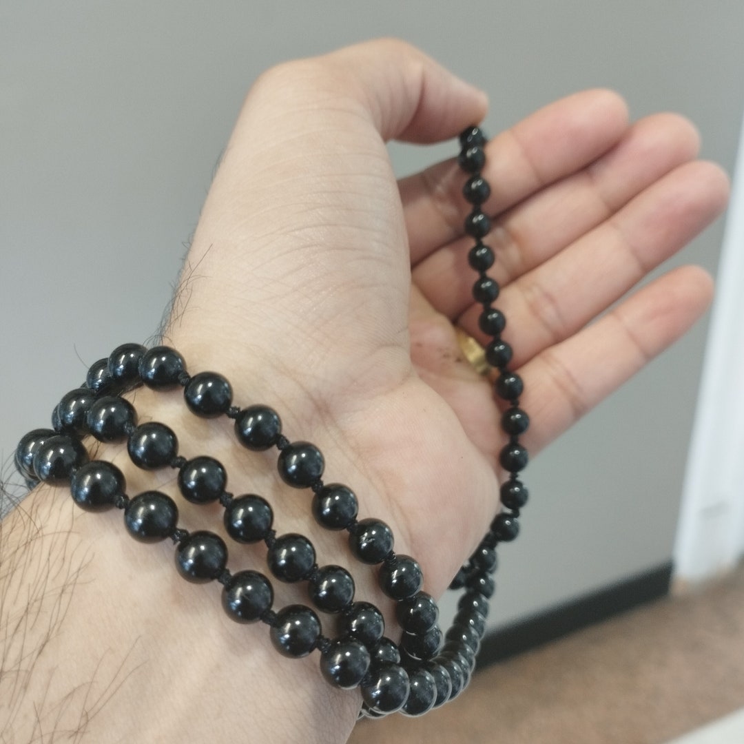 Black Tourmaline Hand Knotted 108 Japa Mala-6mm Smooth Round Long ...