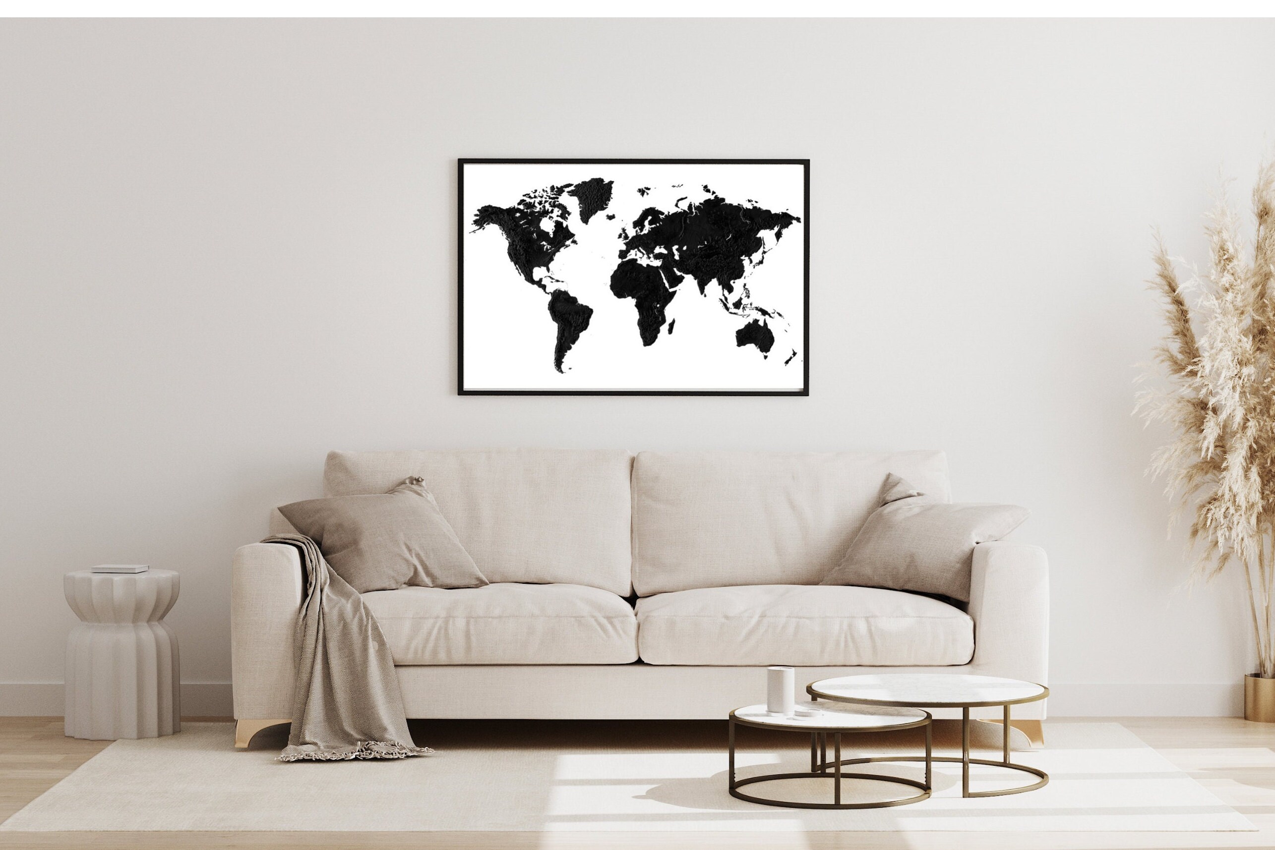 World Map Black and White Poster, Digital Download, Print at Home Wall ...