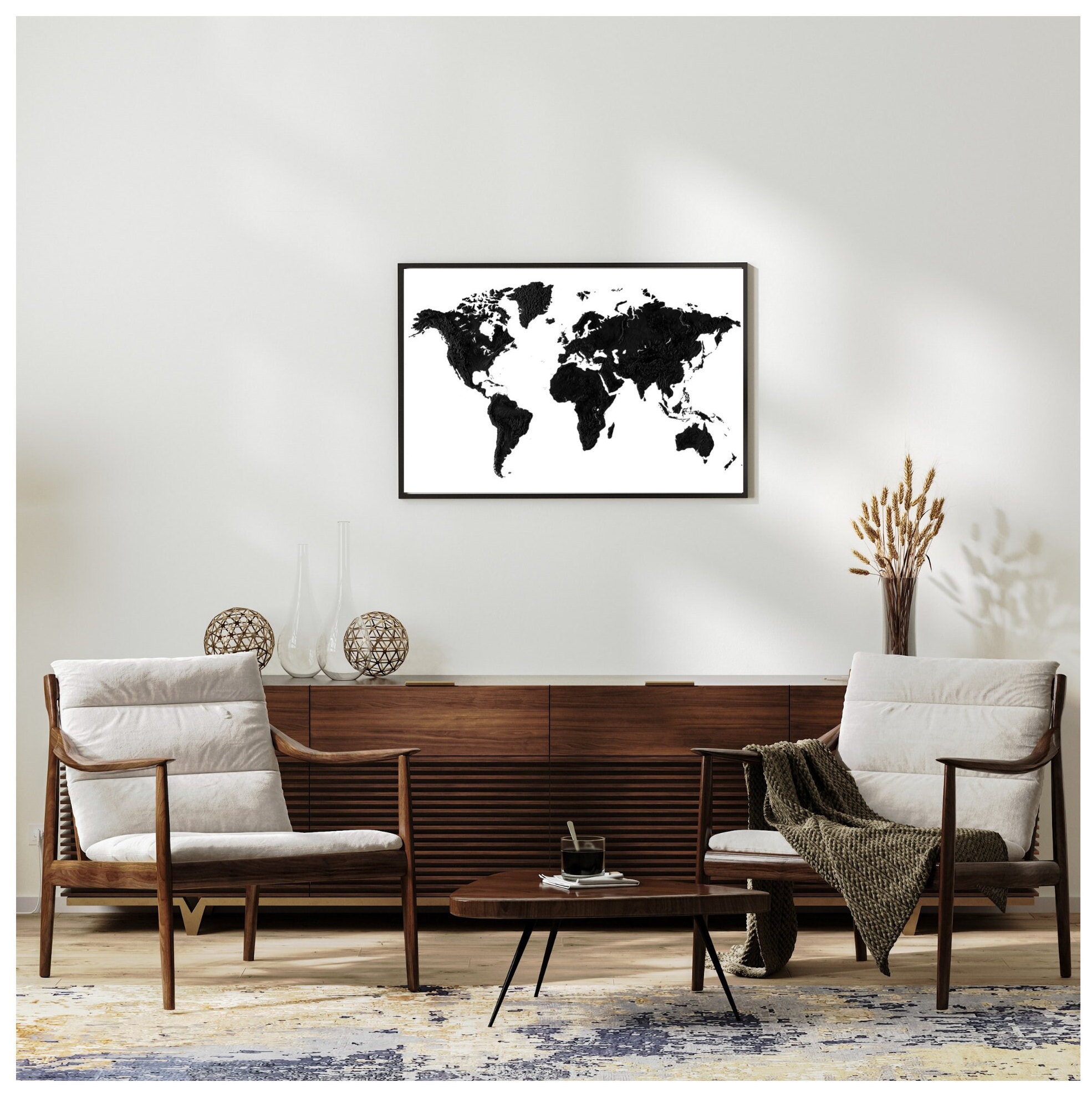World Map Black and White Poster, Digital Download, Print at Home Wall ...