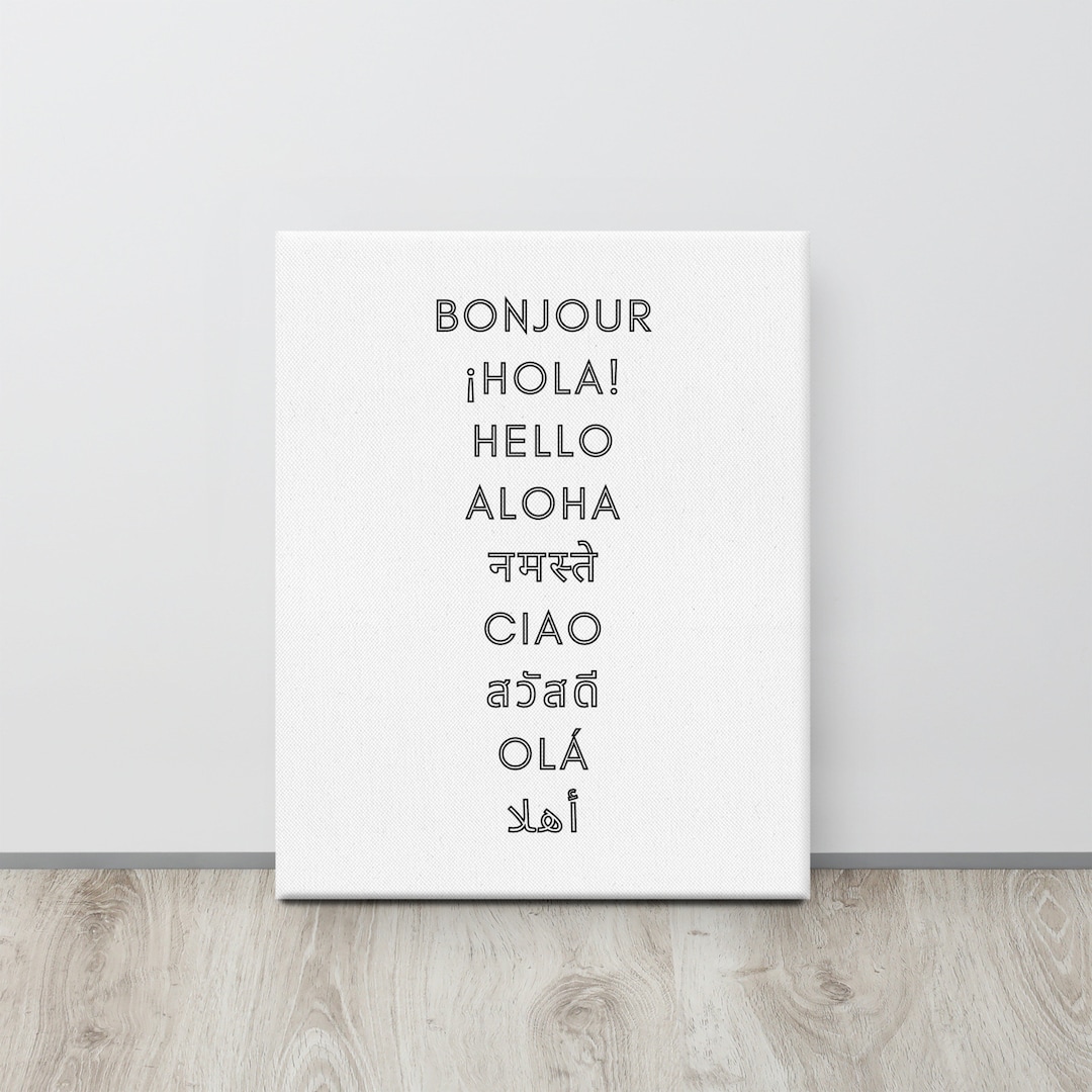 CANVAS | Hello in Multiple Languages Print | Black and White Poster ...