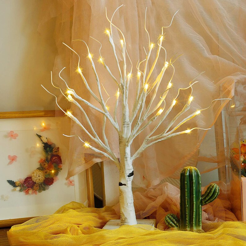 24 LED Tabletop Lighted Birch Tree Battery Operated, Thanksgiving Table ...