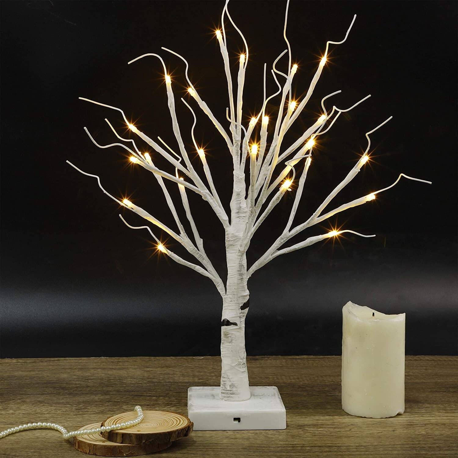 24 LED Tabletop Lighted Birch Tree Battery Operated, Thanksgiving Table ...