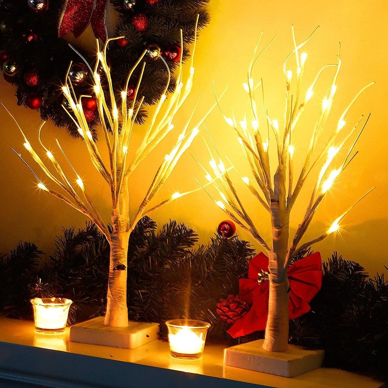 24 LED Tabletop Lighted Birch Tree Battery Operated, Thanksgiving Table ...
