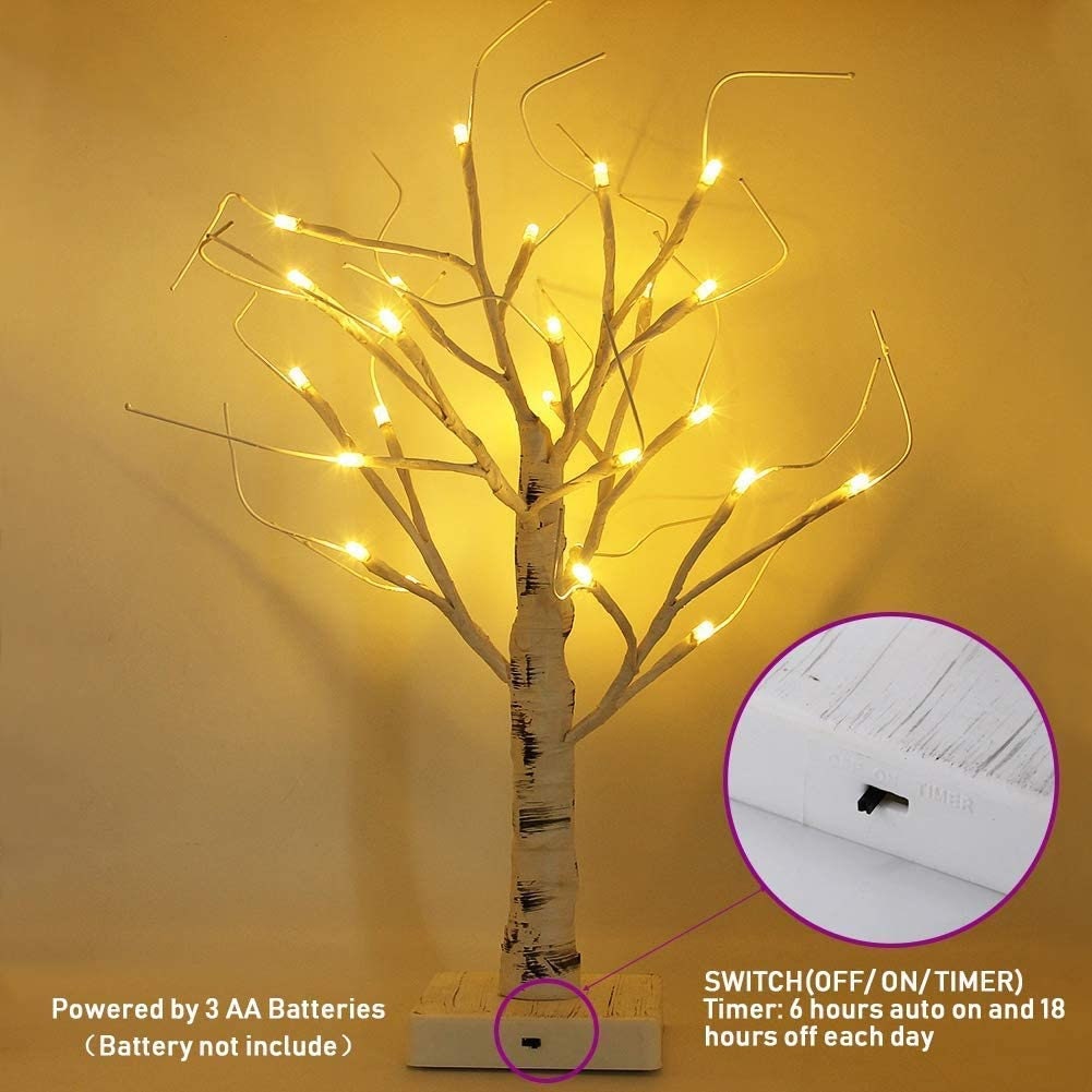 24 LED Tabletop Lighted Birch Tree Battery Operated, Thanksgiving Table ...