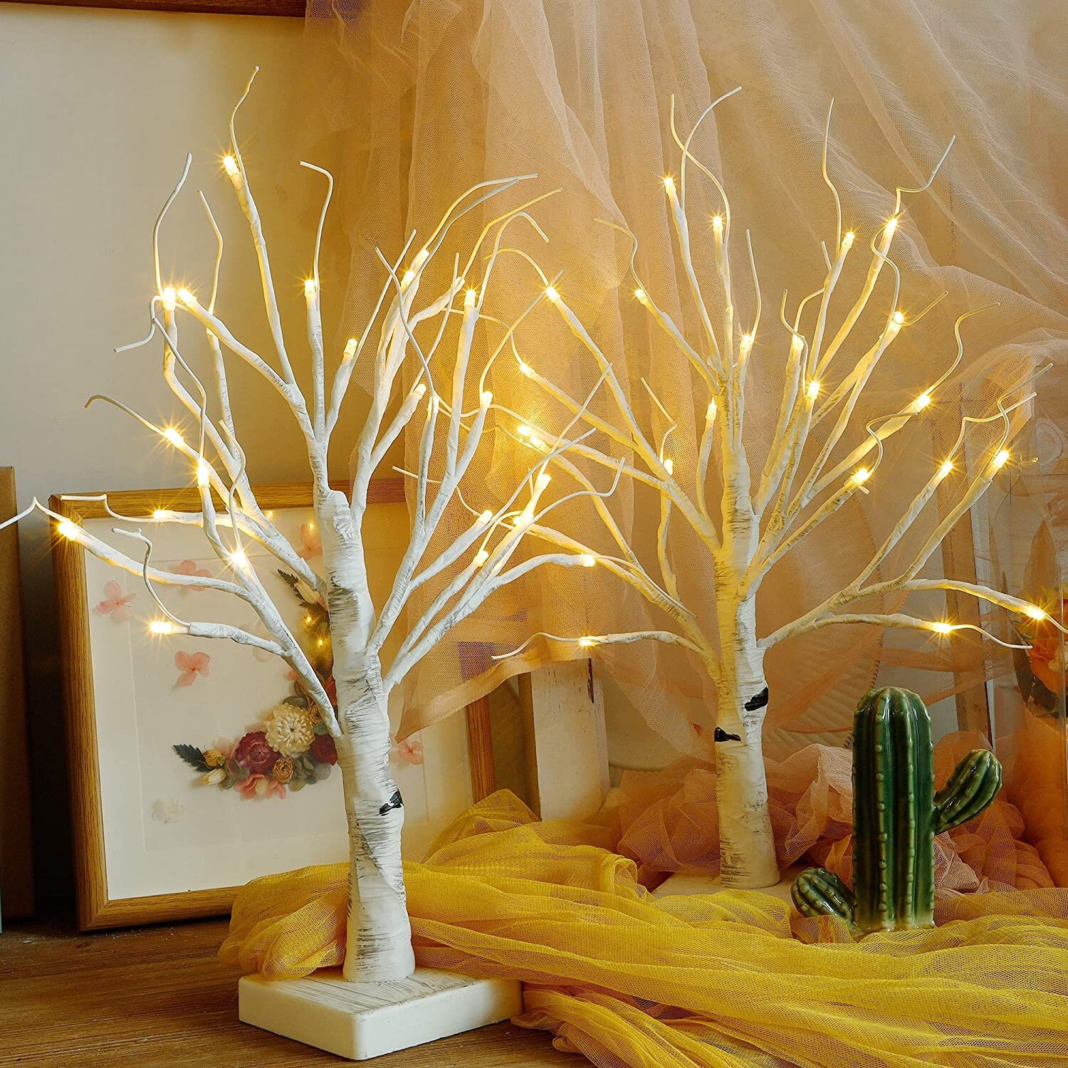 24 LED Tabletop Lighted Birch Tree Battery Operated, Thanksgiving Table ...