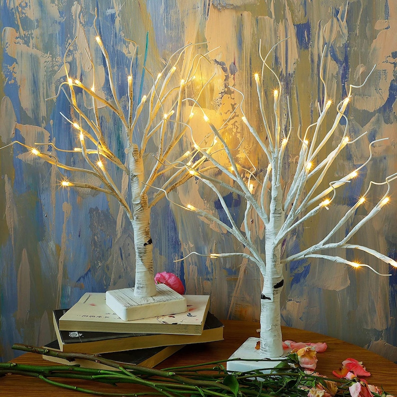 24 LED Tabletop Lighted Birch Tree Battery Operated, Thanksgiving Table ...