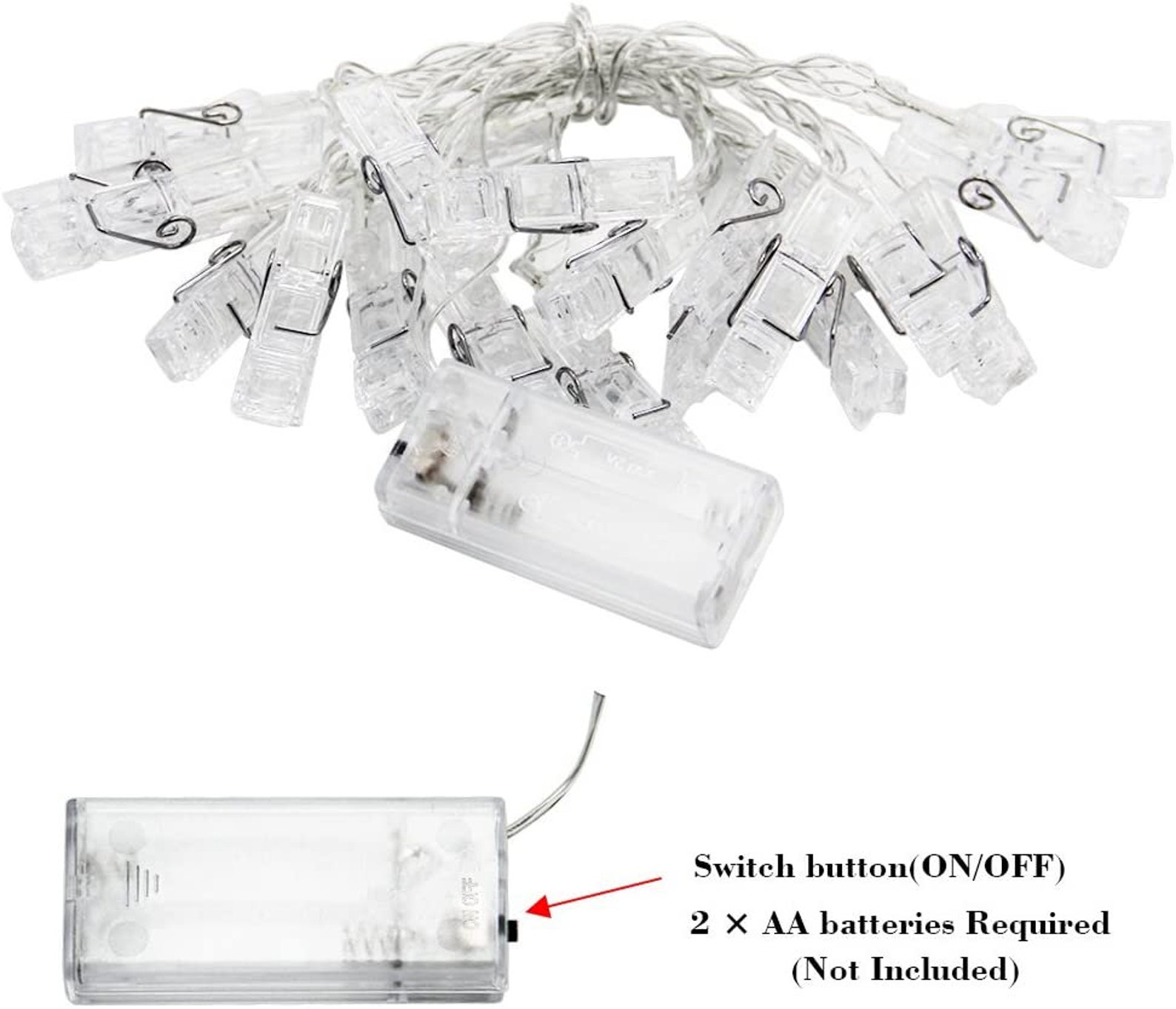 10 Ft 20 LED Photo Clips String Lights Battery Operated Fairy String ...