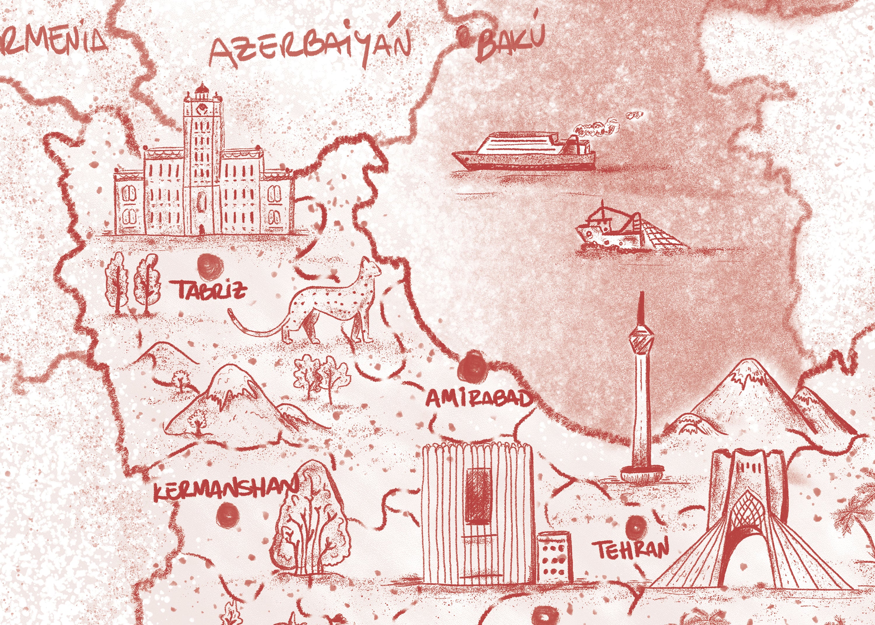 Map of Iran Illustrated - Poster for Print / Digital / Size: 70 X 50 CM ...