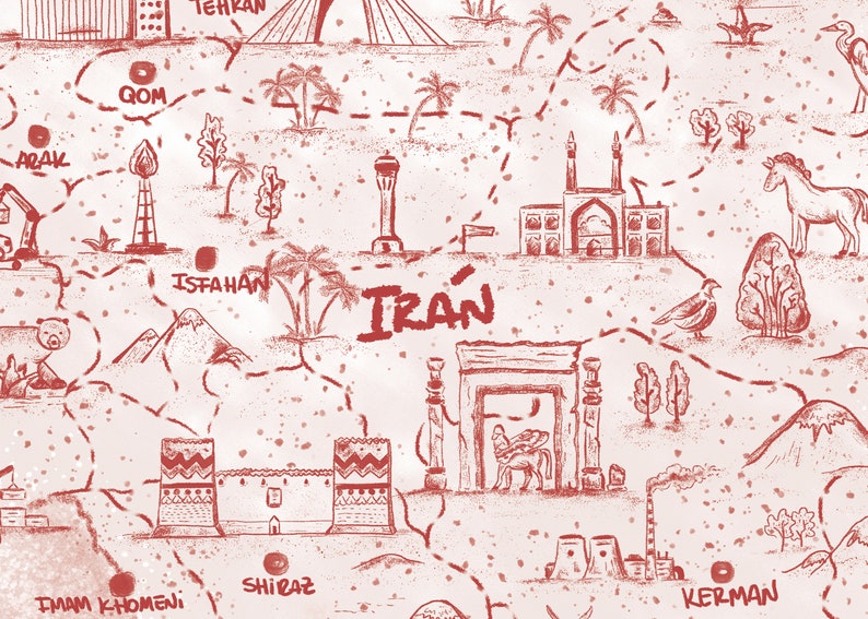 Map of Iran Illustrated - Poster for Print / Digital / Size: 70 X 50 CM ...