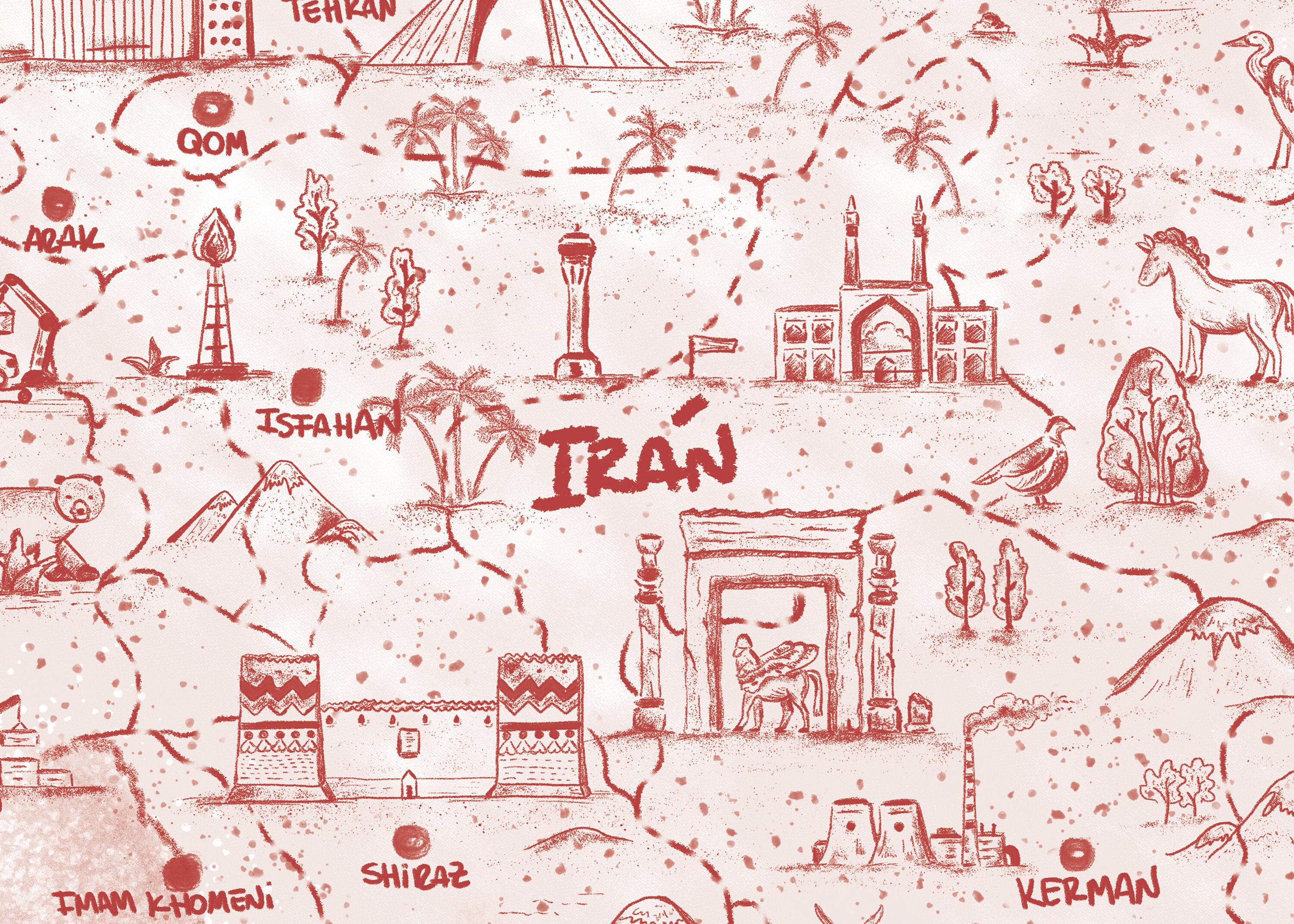 Map of Iran Illustrated - Poster for Print / Digital / Size: 70 X 50 CM ...