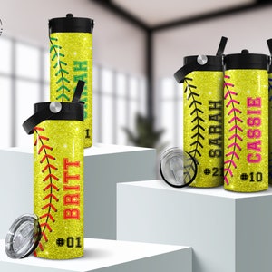 Custom Softball Team Water Bottles, Glitter Softball Tumbler, Gift for ...