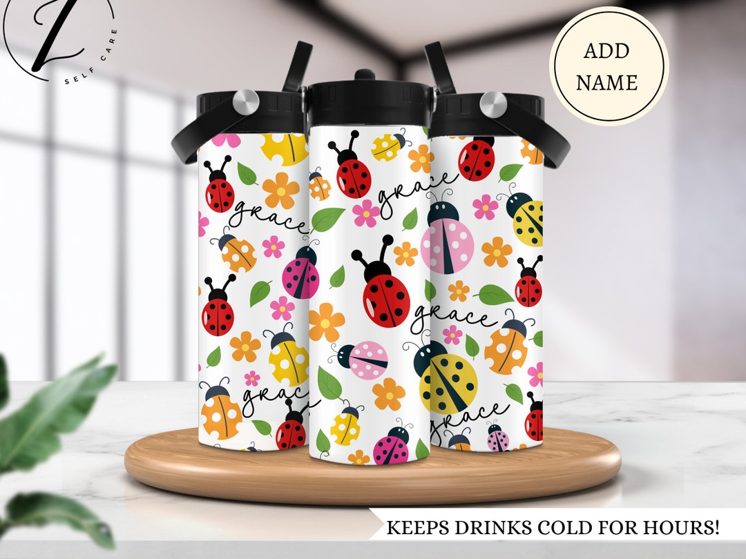 Lady Bug Water Bottle With Name, Custom School Water Bottle for Girl ...