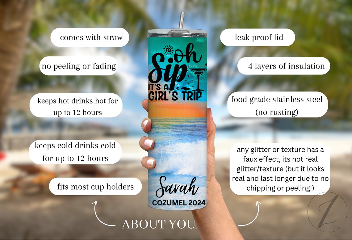 Girls Trip Vacation Tumblers, All Girls Matching Tumblers, Beach Sunset ...