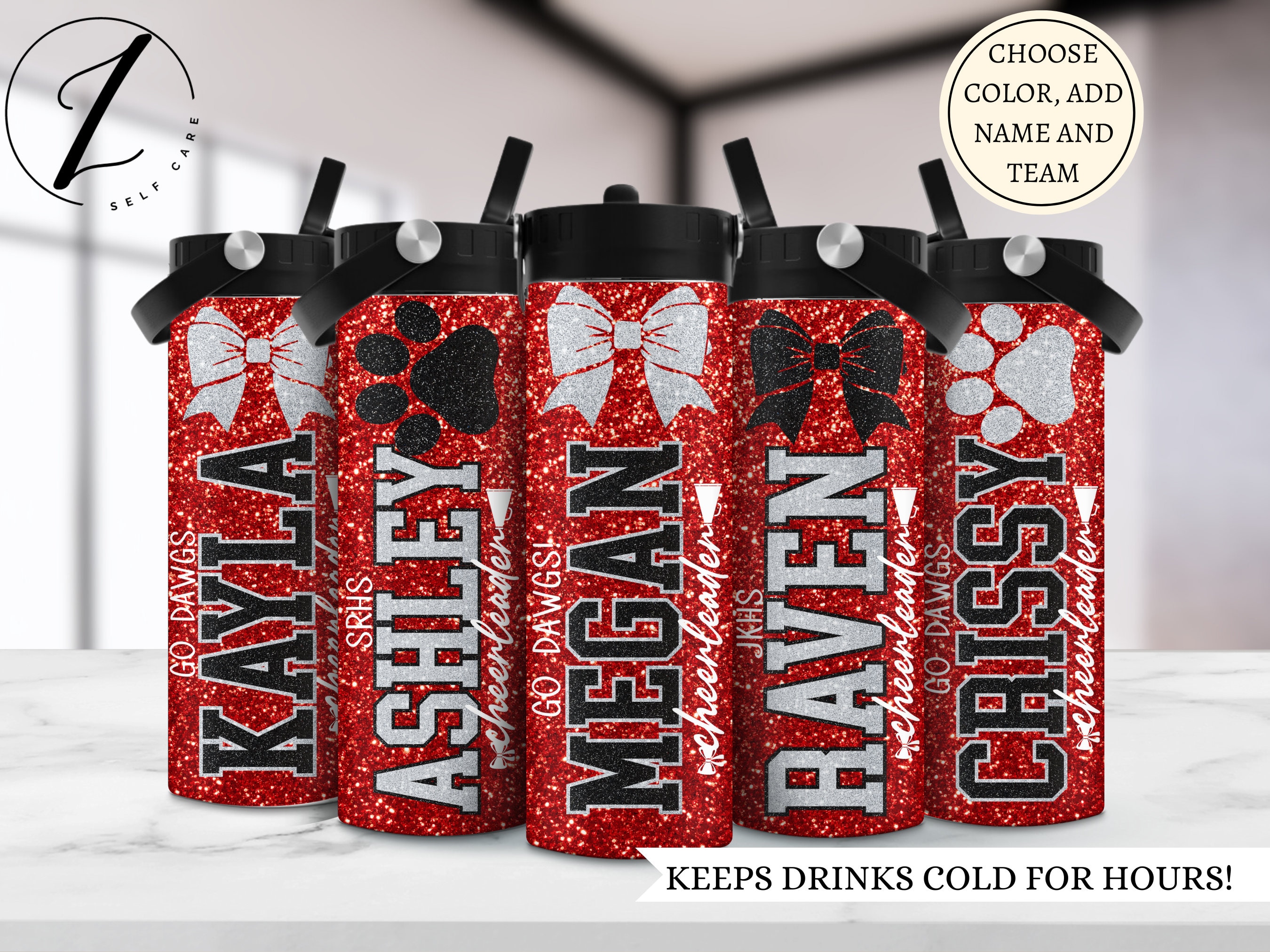 Bulldogs Cheer Team Water Bottle, Red Black and Silver Cheer Cups ...