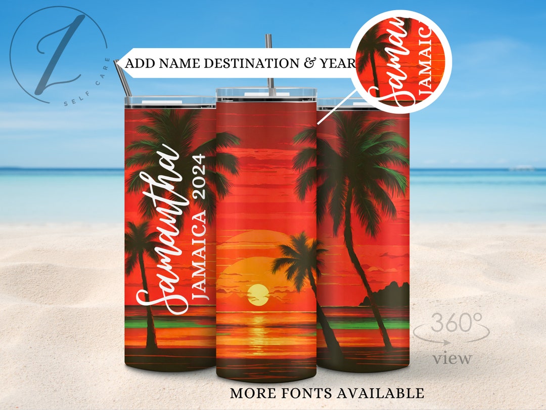 Jamaica Trip Vacation Tumblers, Vacation Palm Tree Sunset Tumblers ...