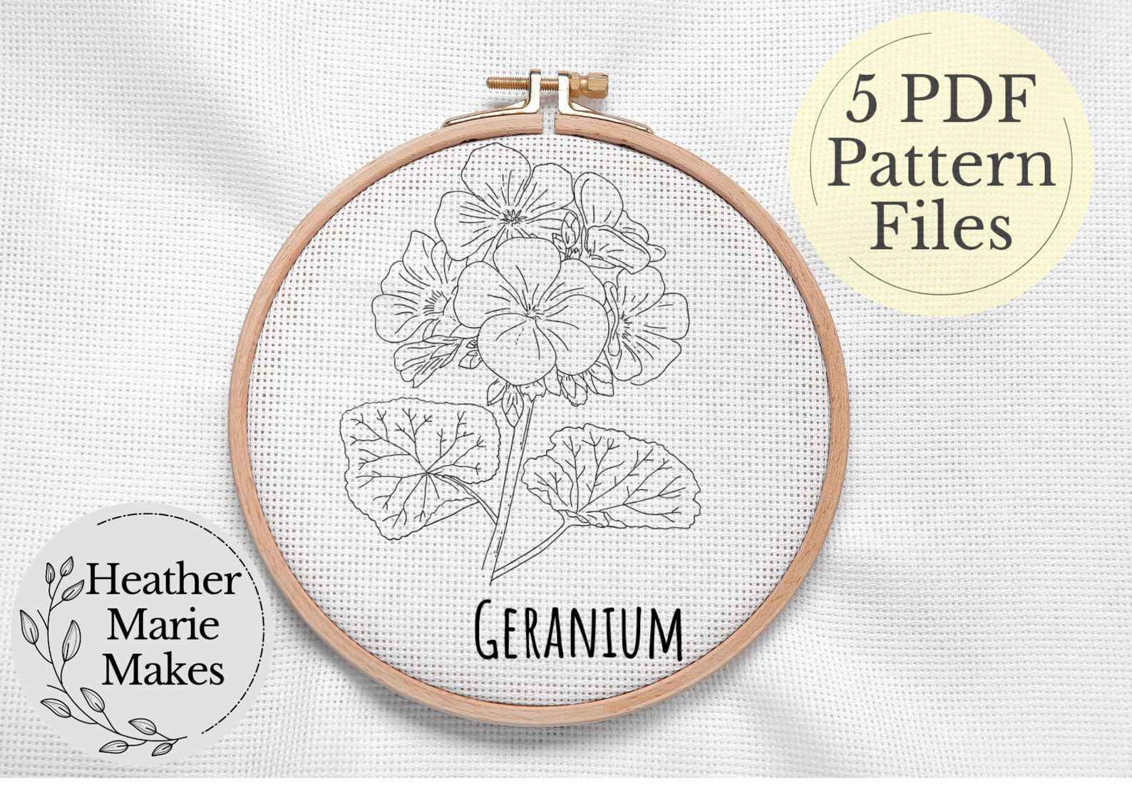 Geranium Hand Embroidery Design, 5 PDF Embroidery Hoop Digital Download ...