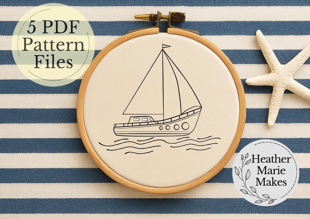 Sailboat Embroidery Pattern PDF – Nautical Hand Embroidery Design for ...