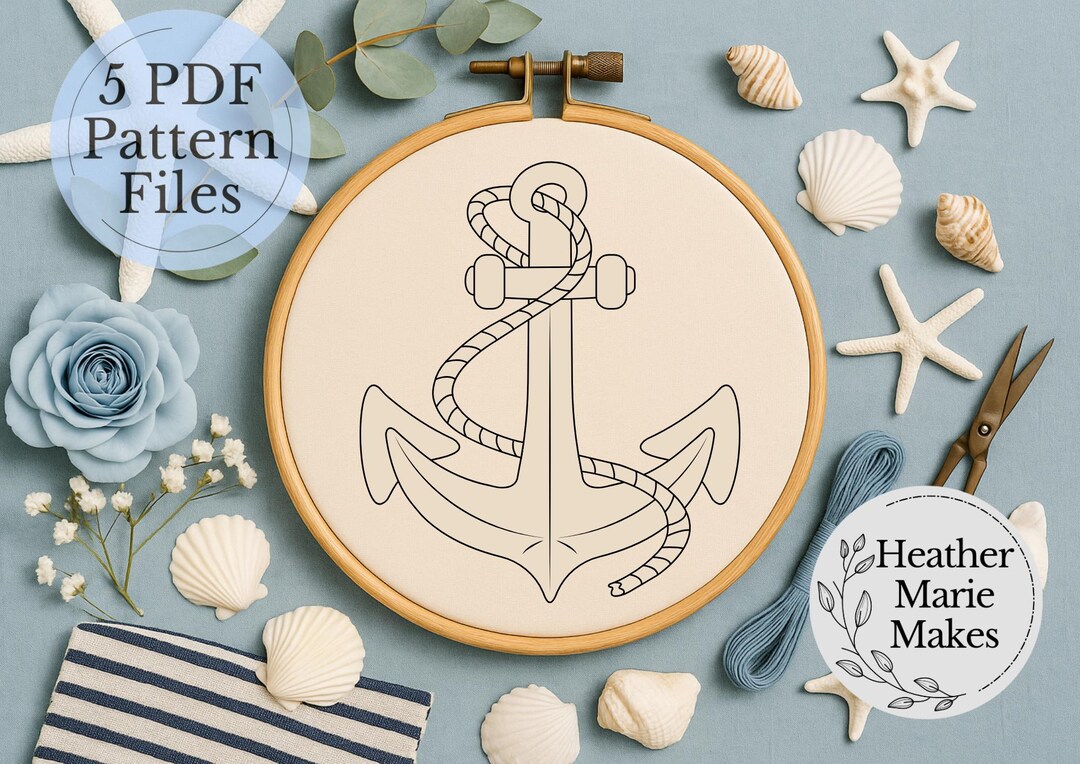 Anchor Embroidery Pattern PDF – Nautical Hand Embroidery Design | 5 ...