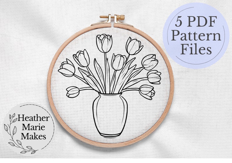 Tulip Hand Embroidery Design, 5 PDF Embroidery Hoop Sizes, Spring ...