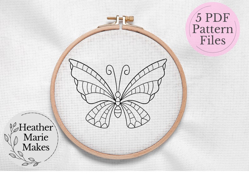 Simple Butterfly Hand Embroidery Design, 5 PDF Embroidery Hoop Digital ...