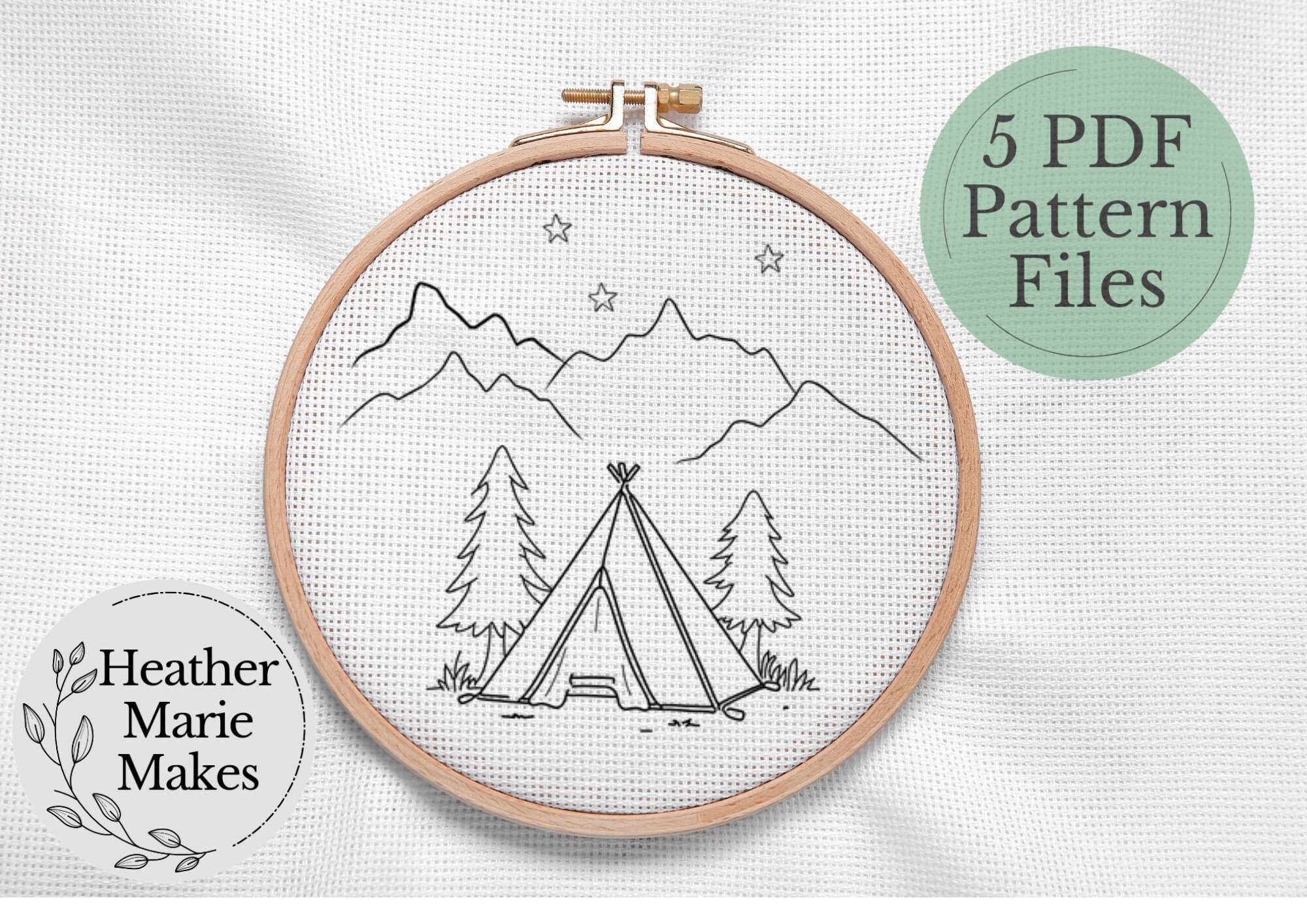 Camping Hand Embroidery Design, 5 Sizes Digital PDF Download, Outdoors ...