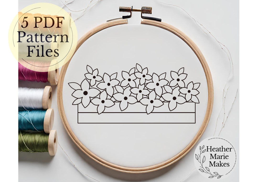 Simple Flower Box Embroidery Design, 5 PDF Embroidery Hoop Digital ...