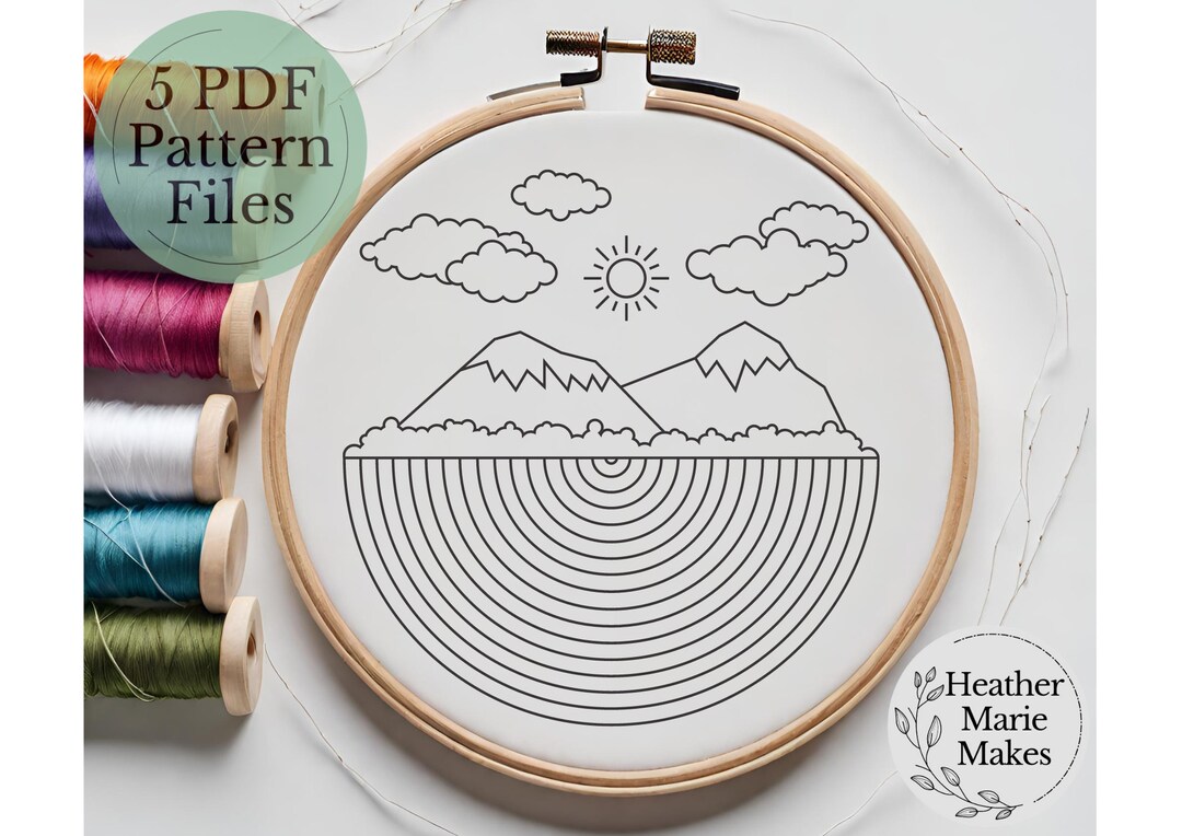 Landscape Hand Embroidery Design, 5 PDF Embroidery Hoop Digital ...