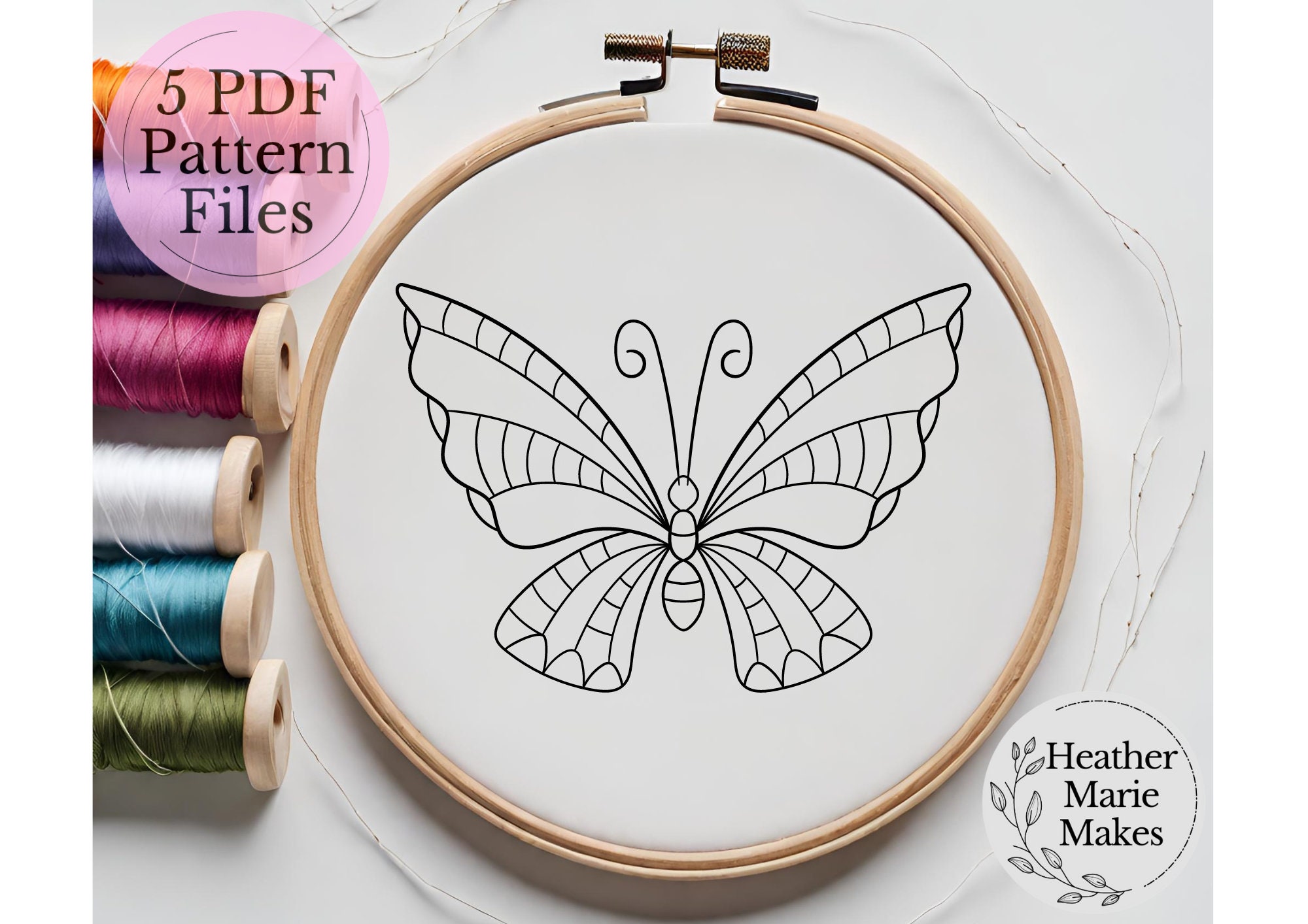 Simple Butterfly Hand Embroidery Design, 5 PDF Embroidery Hoop Digital ...