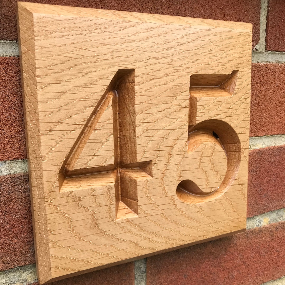 Personalized Solid Oak House Number Sign: Deep Carved, UV Protected ...