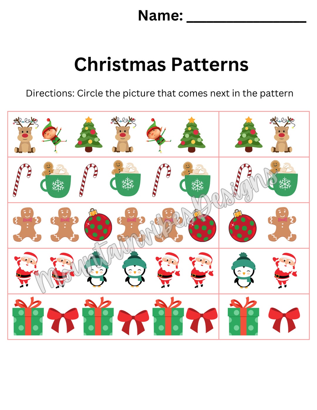 Preschool Christmas Patterns Worksheet Printable / Instant Download - Etsy