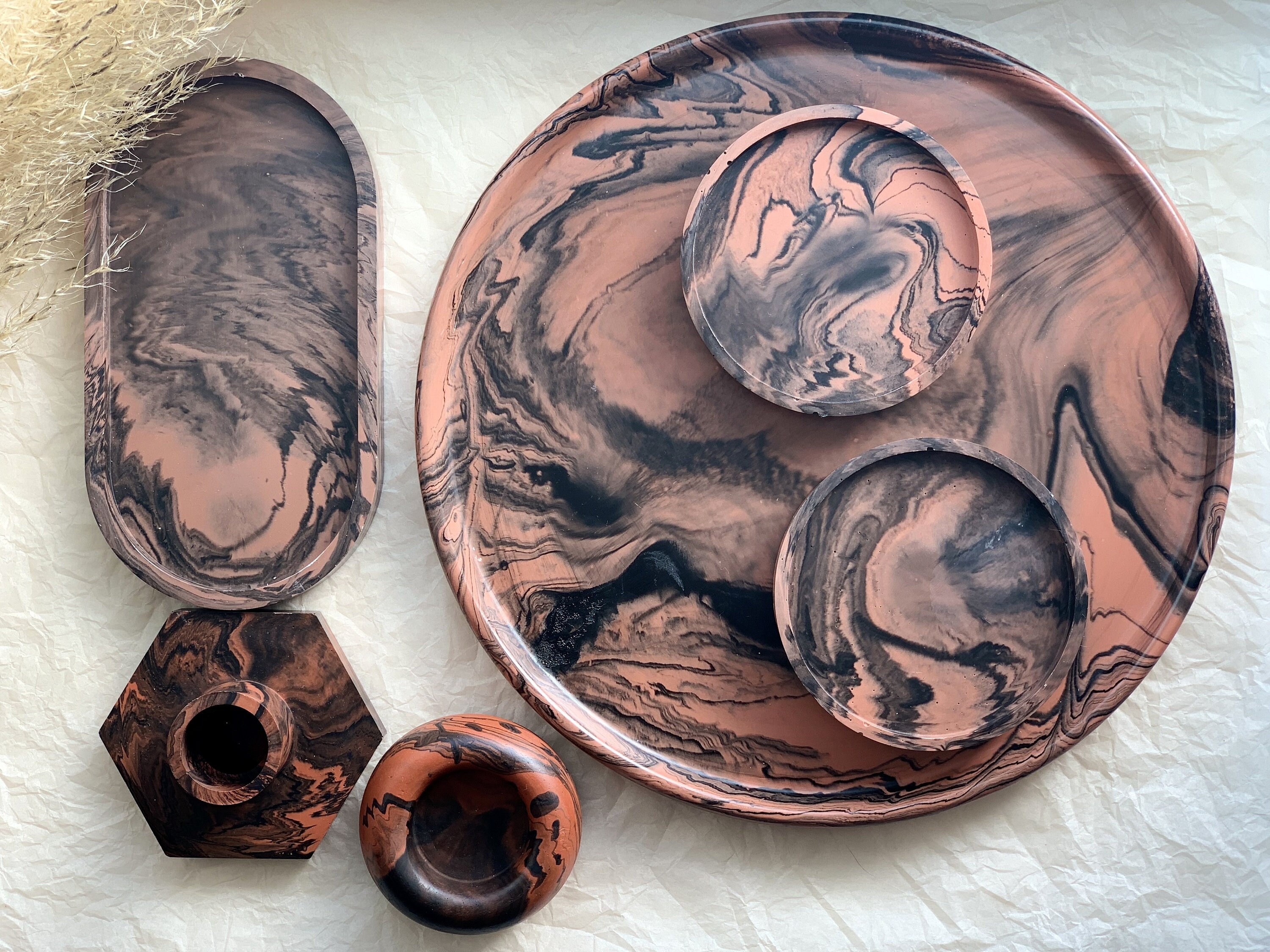 Home Decor Set Handmade, Gift. Round Circle Tray, Oval Tray, Coaster ...