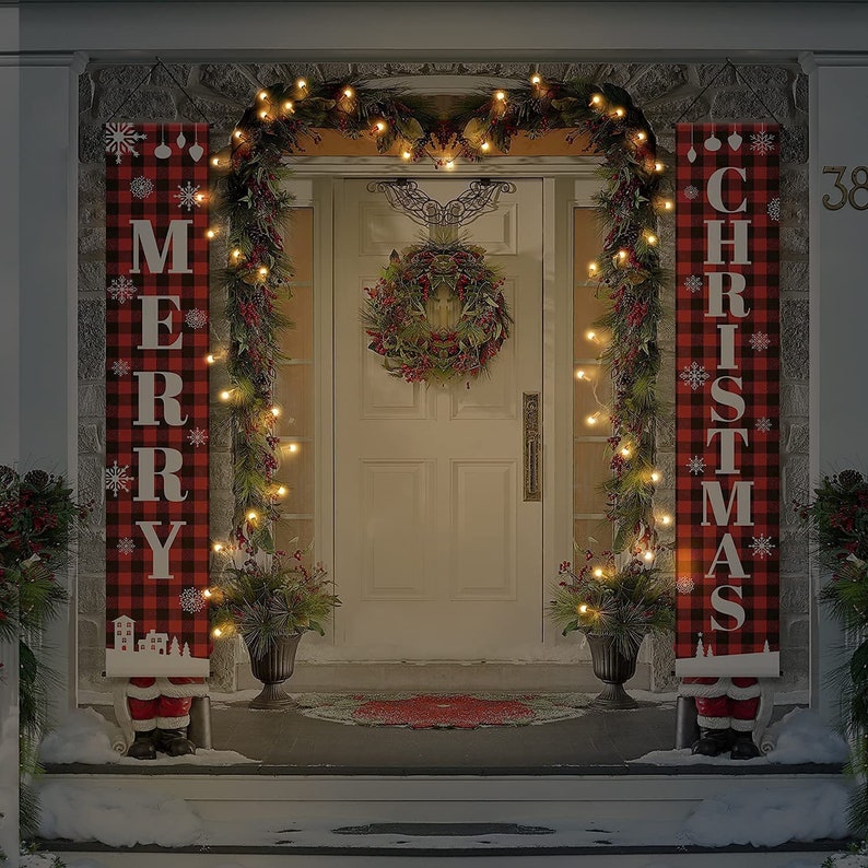 Christmas Set of 2 Porch Signs, Red Black Buffalo Plaid - Etsy