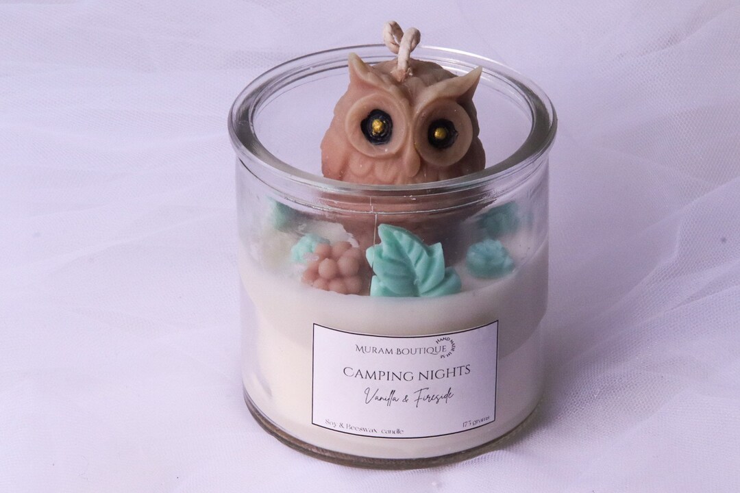 Camping Nights Cute Owl Container Candle, Strongly Scented With Vanilla ...